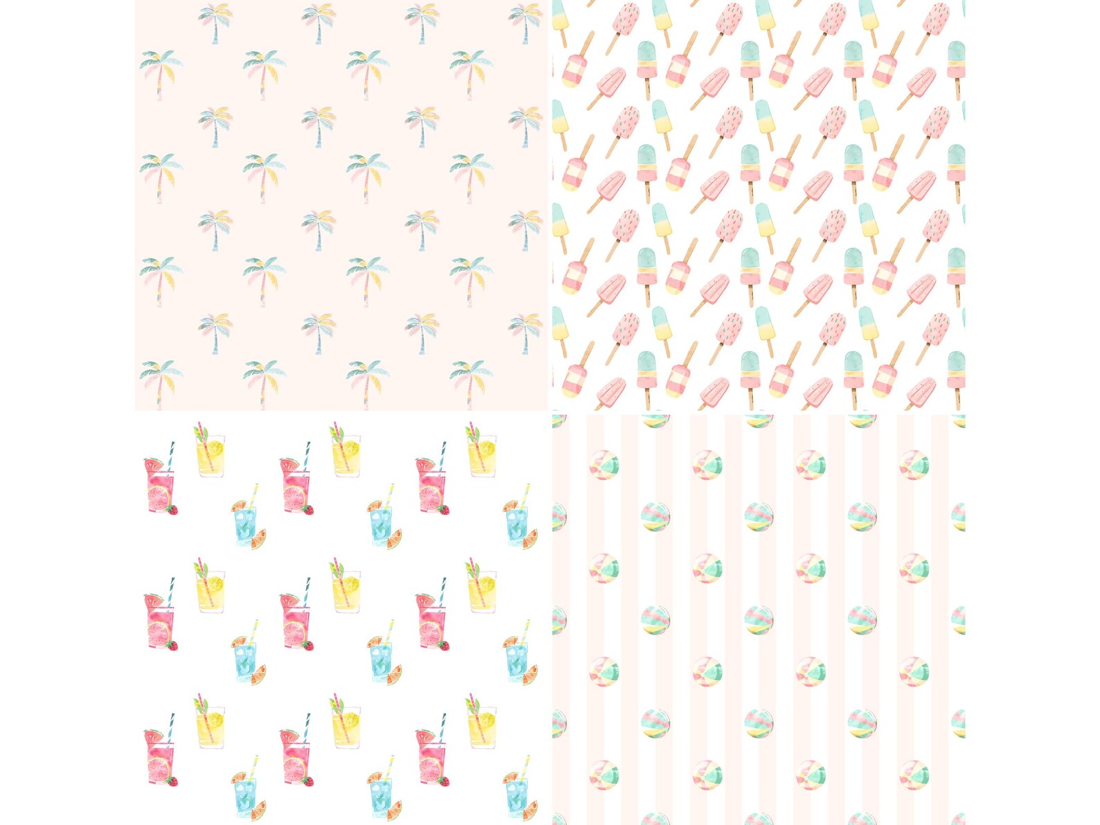 Summer Holiday Seamless Patterns - Watercolour Vacation Patterns ...