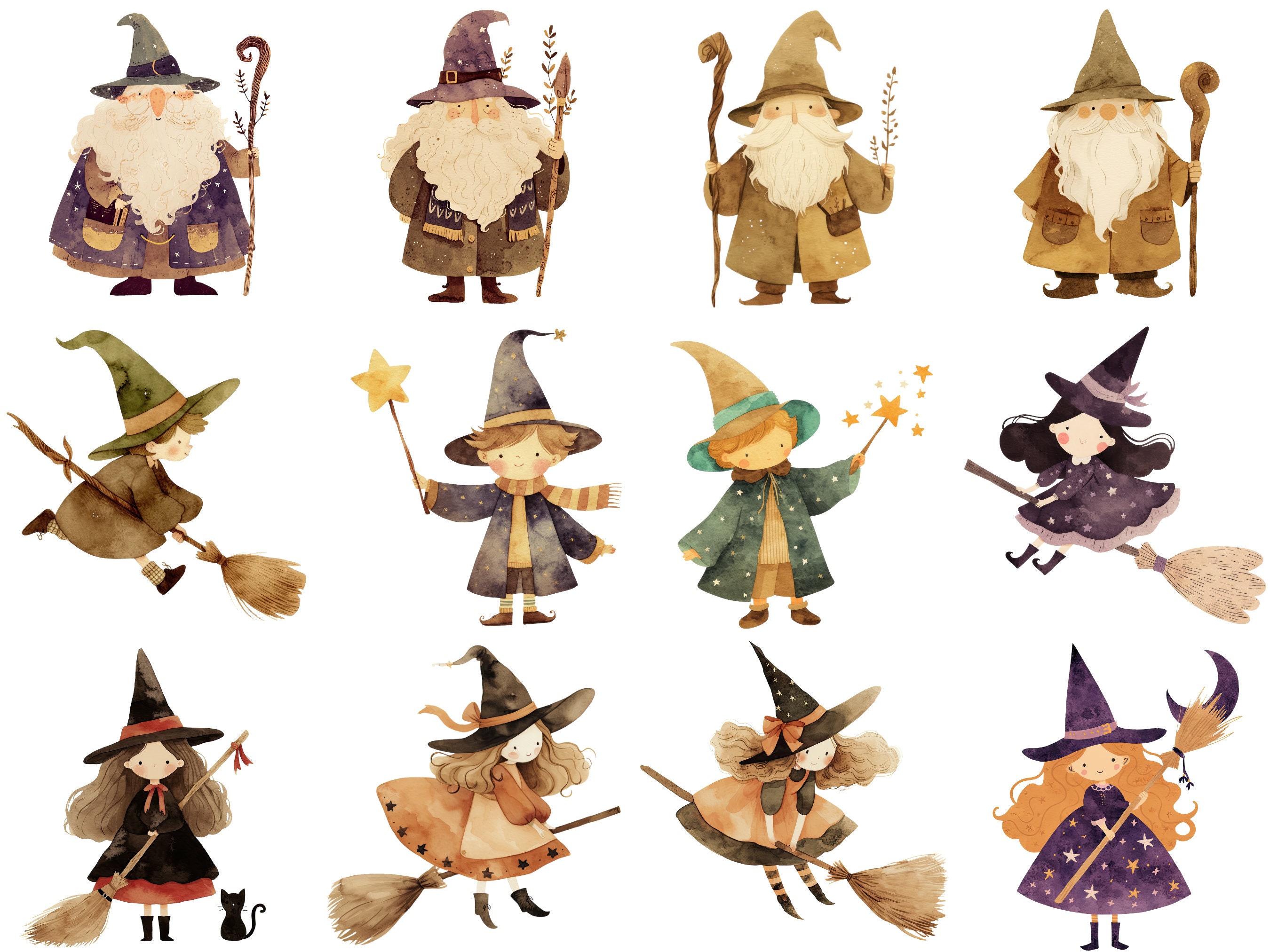 Cute Wizard Clipart Watercolor Witch Clipart for Commercial Use PNG ...