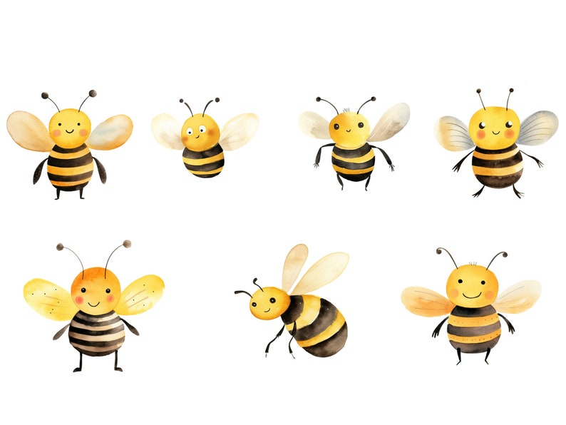 45 X Honey Bee Clipart Bundle Watercolor Bee Clip Art Set With Beehives ...