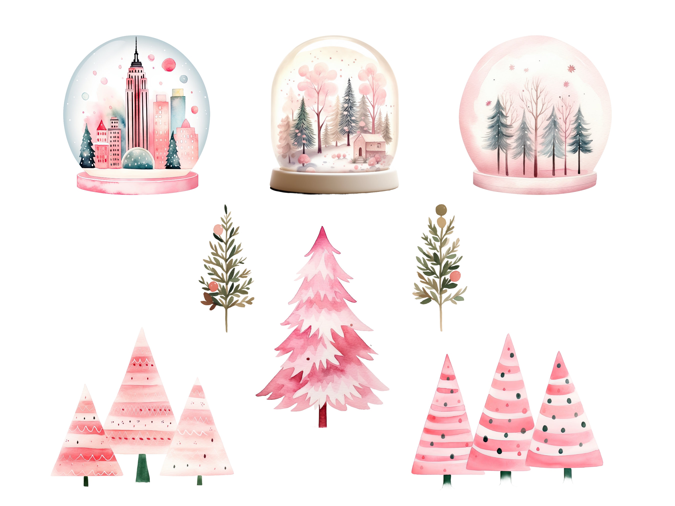Pink Watercolour Clipart Christmas Bundle for Commercial Use - Etsy