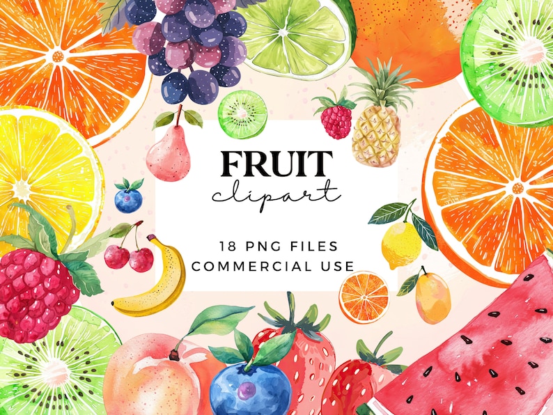 Fruit Clipart PNG Cute Watercolour Fruits Clipart Bundle Transparent ...