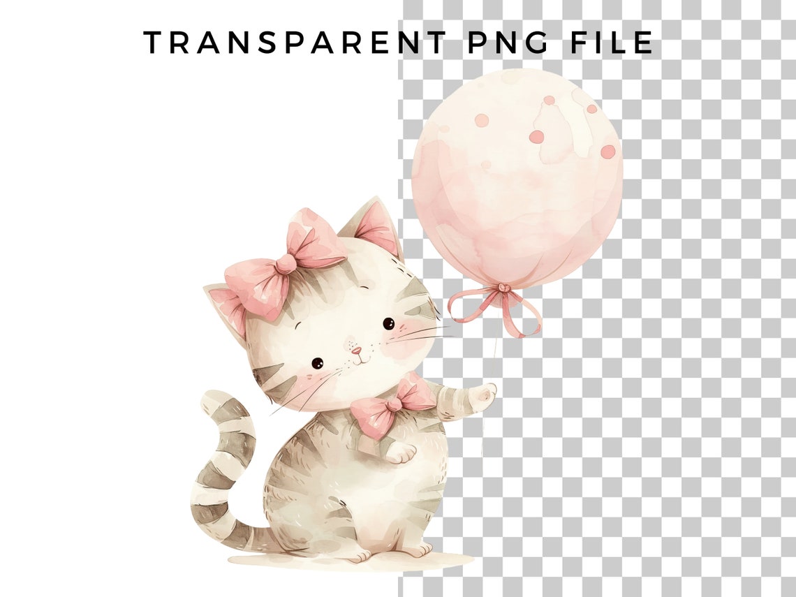 Cute Kitten Clipart Cat With a Balloon Clip Art for Nursery Wall Art ...