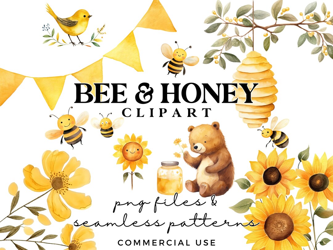 45 X Honey Bee Clipart Bundle - Watercolor Bee Clip Art Set With ...