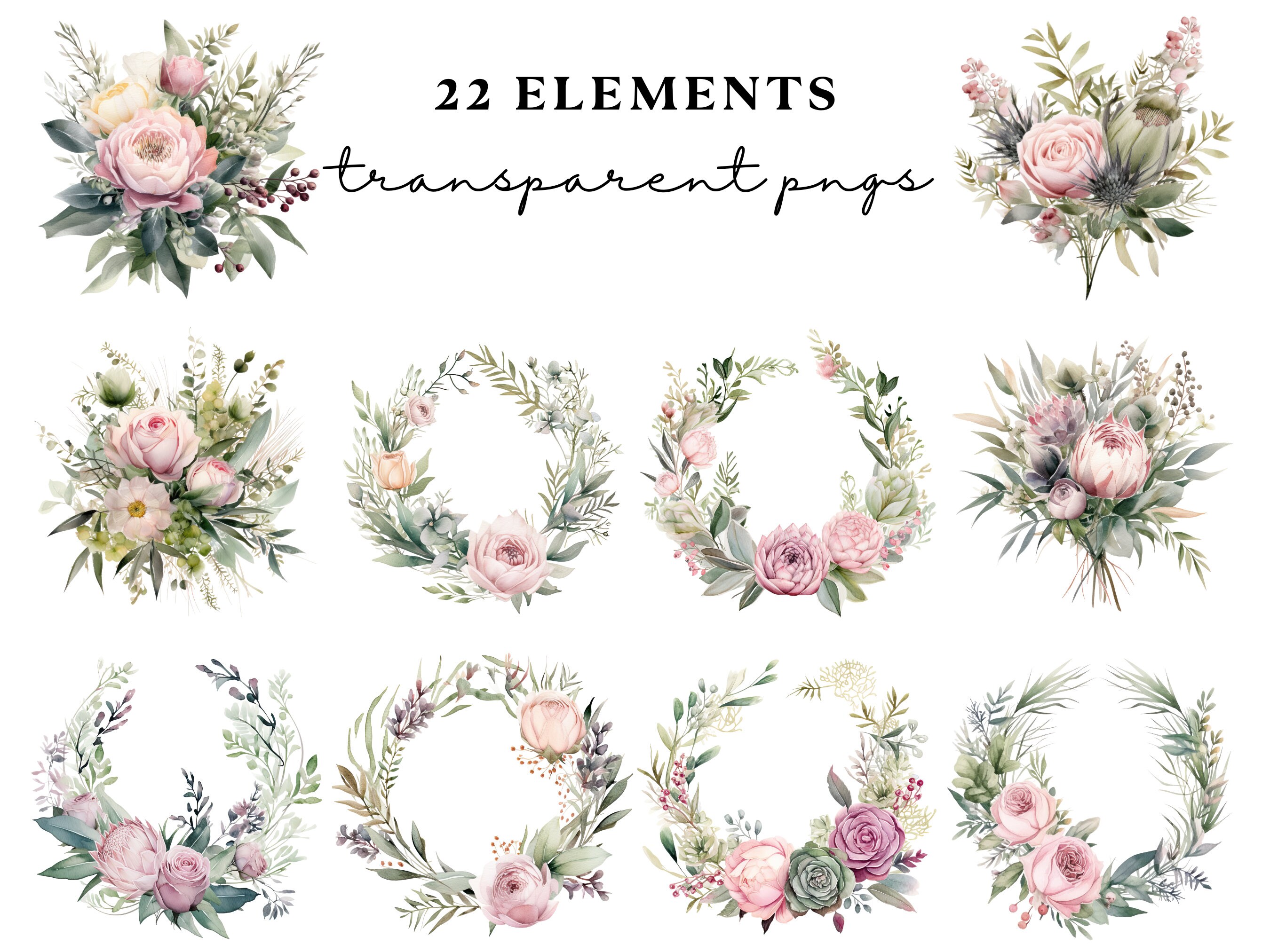 Wedding Clipart Pink Floral Clipart Watercolour Flower Clipart Card ...