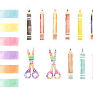 School Clipart Set - Watercolour School Supplies Clipart Bundle - Back ...