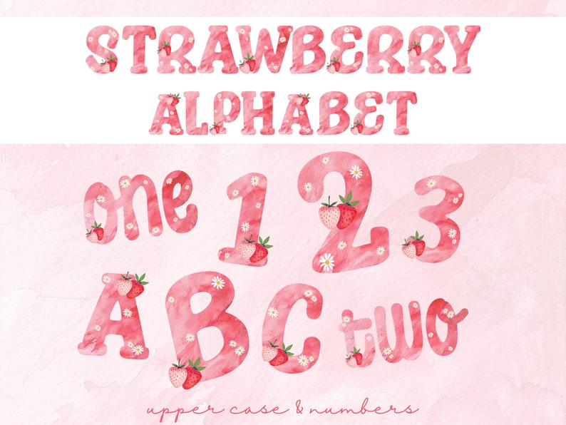 Watercolour Strawberry Alphabet & Numbers Clipart Cute Berry Clipart ...