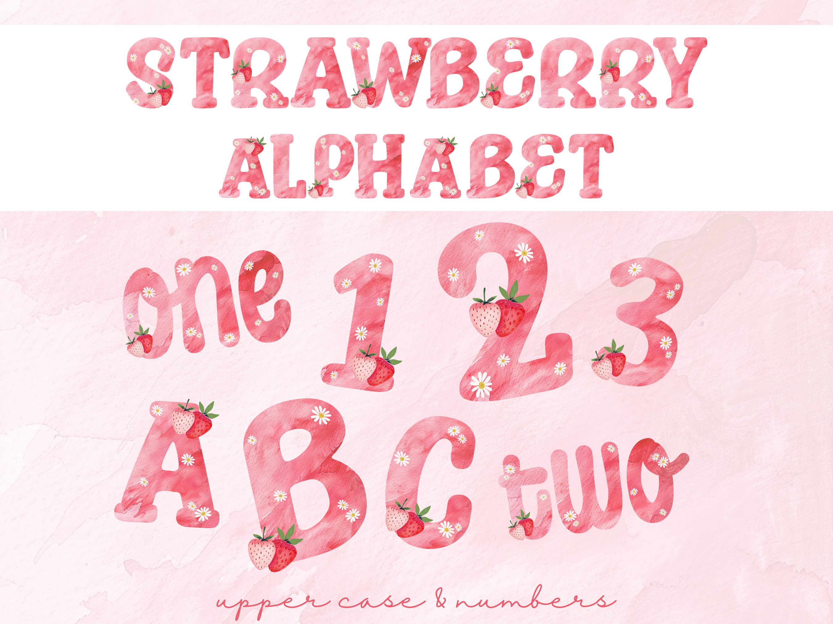 Watercolour Strawberry Alphabet & Numbers Clipart Cute Berry Clipart ...