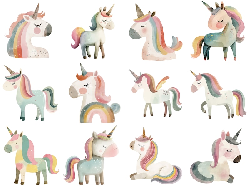 Unicorn Clipart Set Unicorns & Rainbow Clip Art for Nursery Wall Art ...