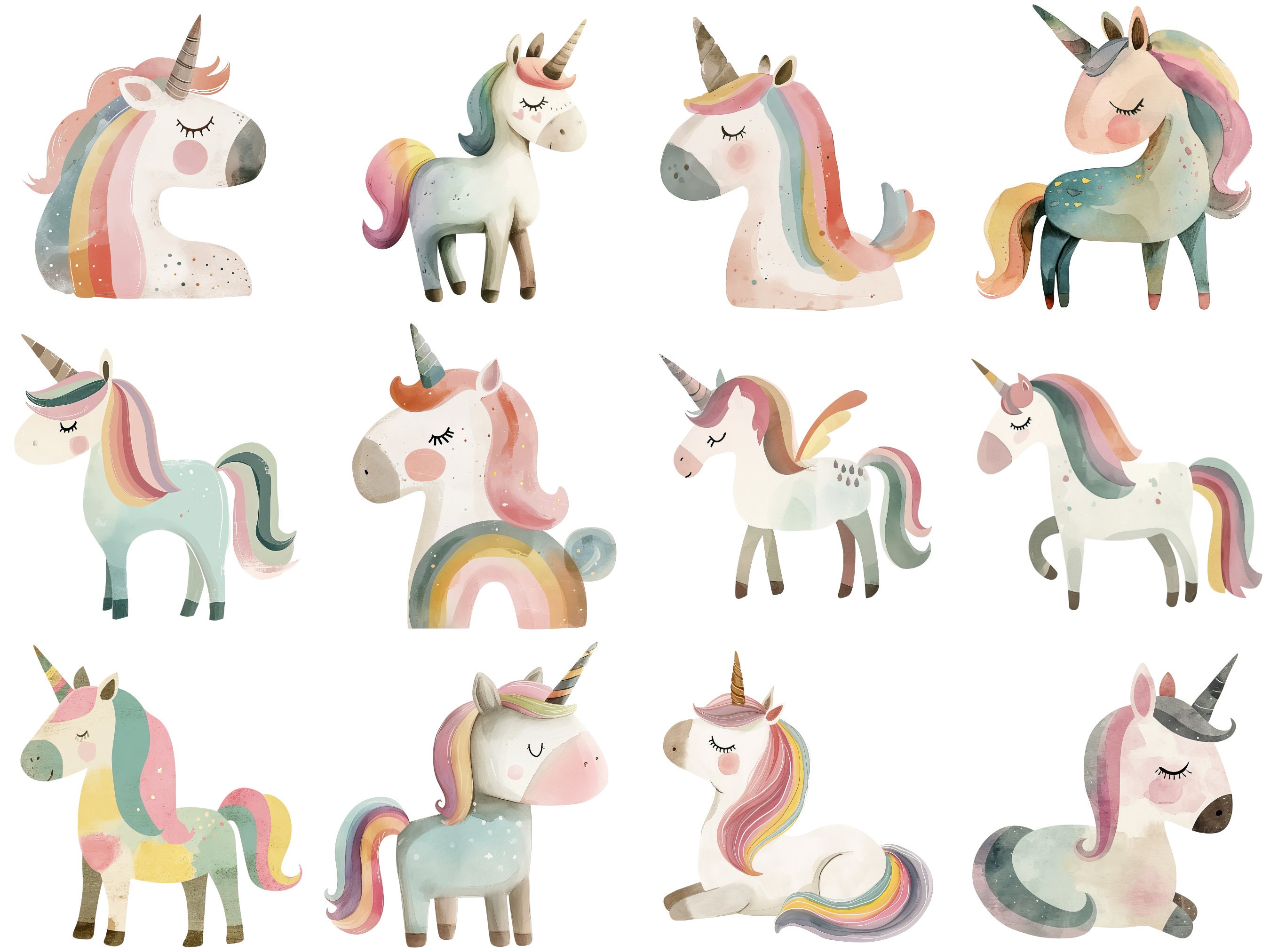 Unicorn Clipart Set Unicorns & Rainbow Clip Art for Nursery Wall Art ...