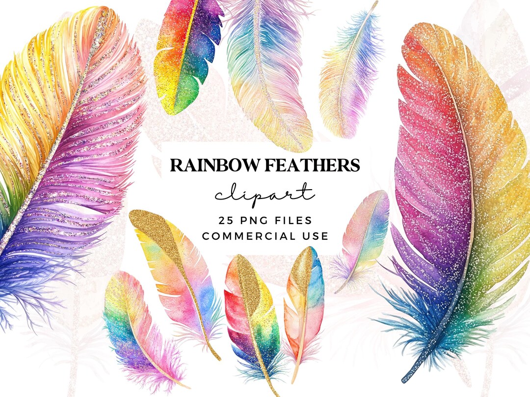 Rainbow Feathers Clipart PNG - Watercolour Clip Art Bundle ...