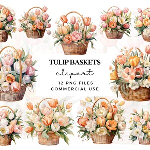 Tulip Baskets Clipart - Easter Flowers Clip Art - Spring Florals ...