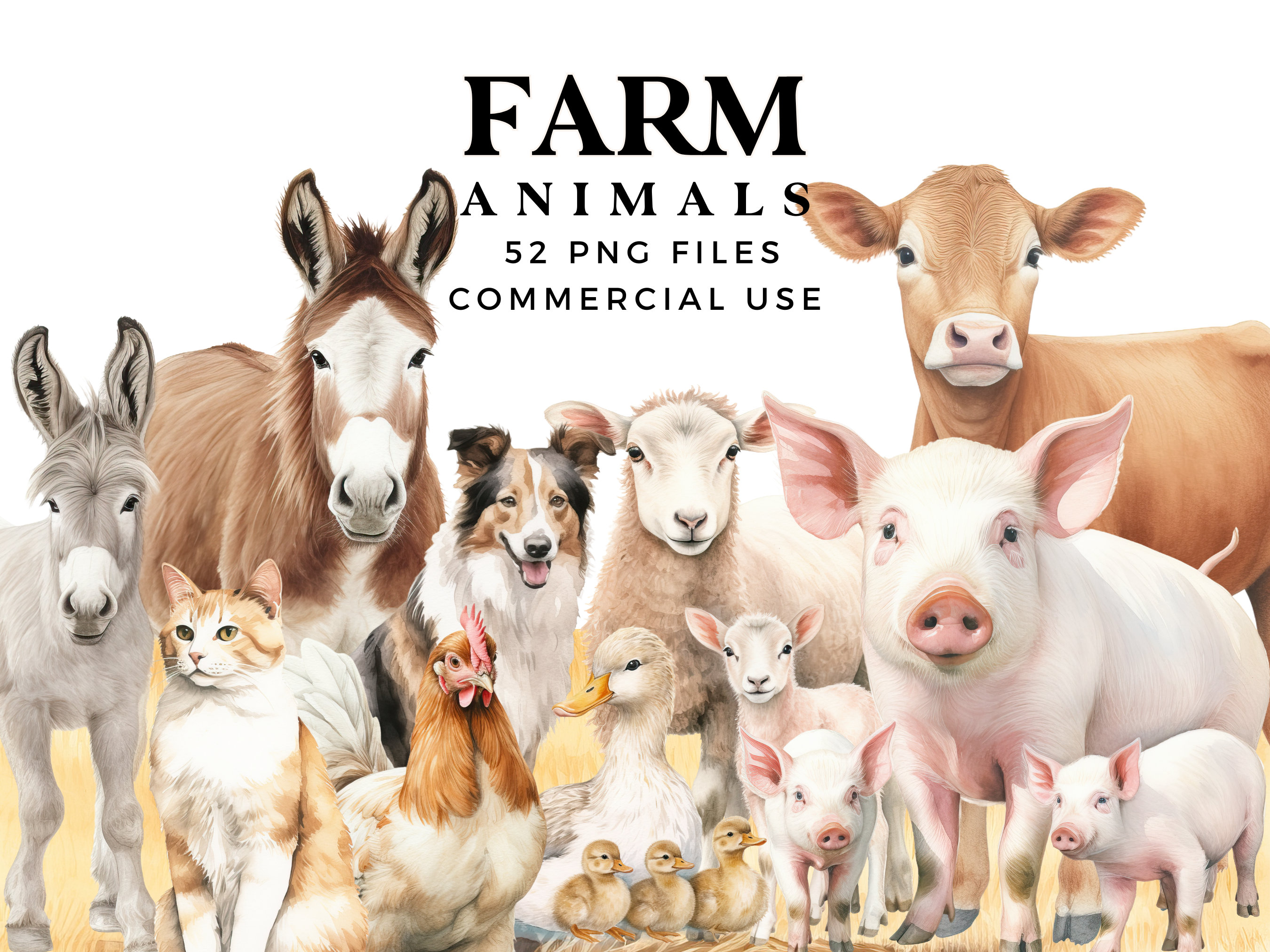 Farm Animals Clipart Watercolor Clipart for Commercial Use Farm Clip ...