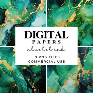 Green & Gold Alcohol Ink Digital Paper Set Clipart Set - Etsy