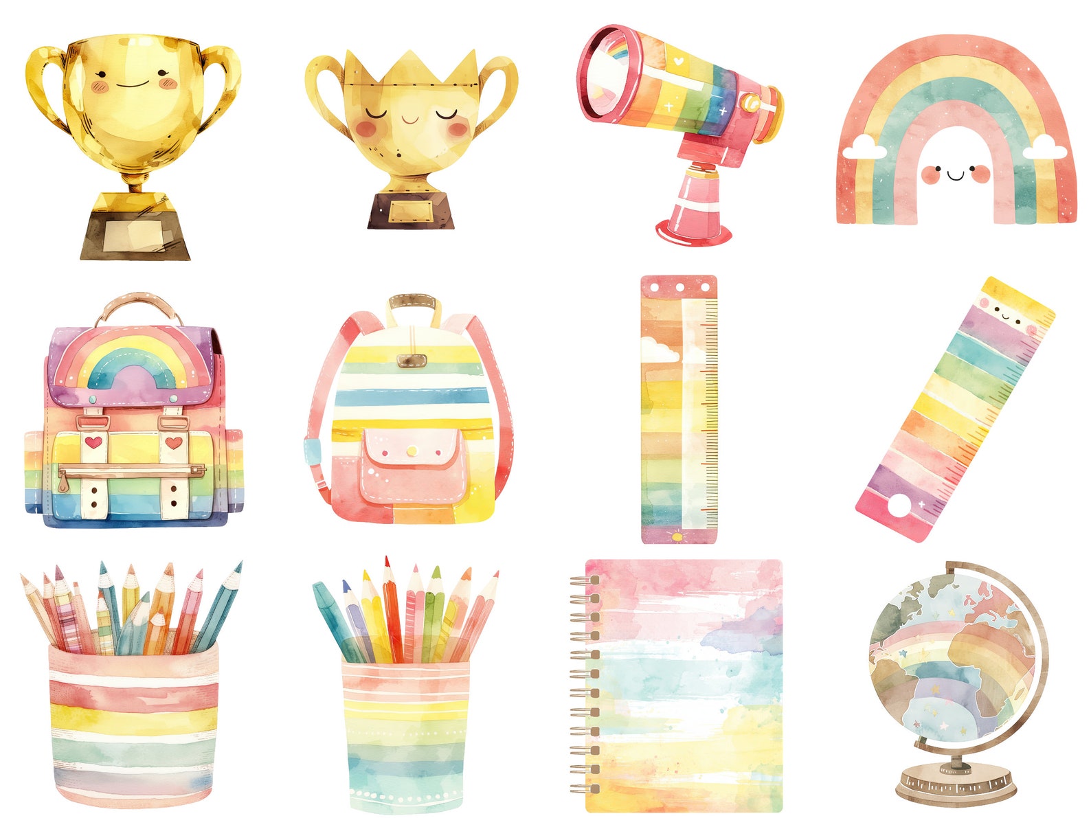 School Clipart Set Watercolour School Supplies Clipart Bundle Back to ...