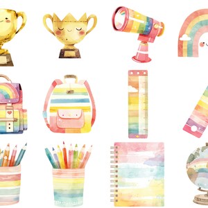 School Clipart Set - Watercolour School Supplies Clipart Bundle - Back ...