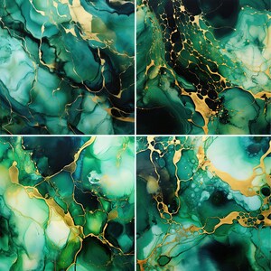 Green & Gold Alcohol Ink Digital Paper Set Clipart Set - Etsy