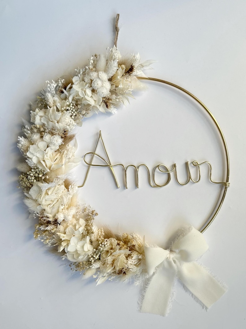 Personalized Half Dried Flower Wreath - White Tones, Choice of Text ...