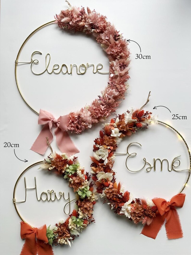 Personalized Half Dried Flower Wreath - White Tones, Choice of Text ...