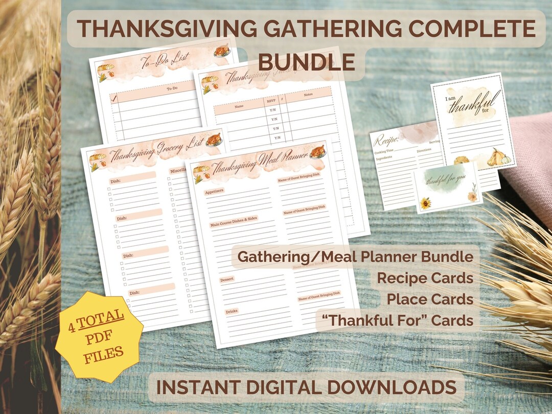 Printable Thanksgiving Bundle, Thankful for Cards, Dinner Place Cards ...