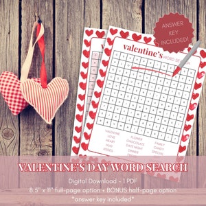 Printable Valentine's Day Word Search, Valentine's Activities, Word ...