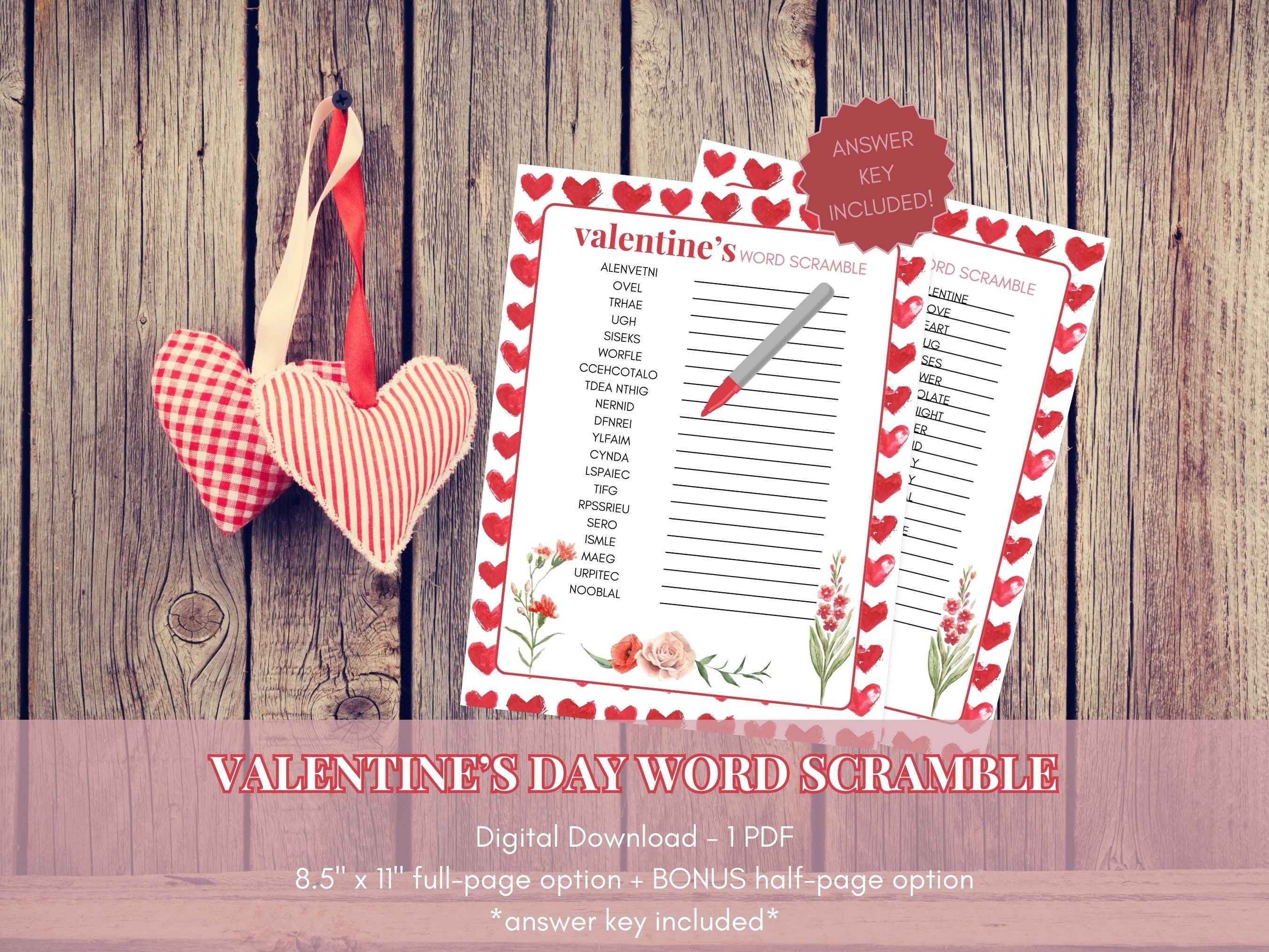 Printable Valentine's Day Word Scramble, Valentine's Activities, Word ...