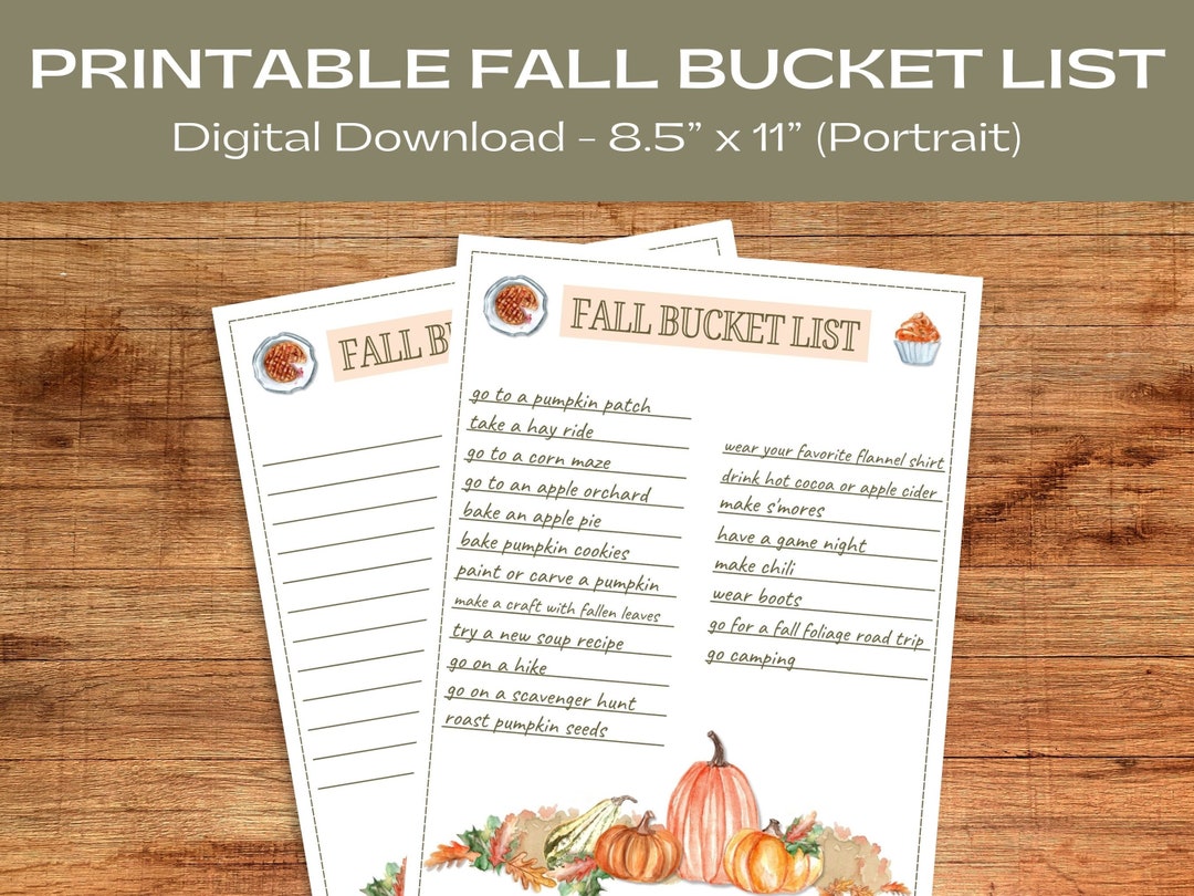 Fall Bucket List, Printable Fall Activity, Autumn Activity Sheet, Fall ...