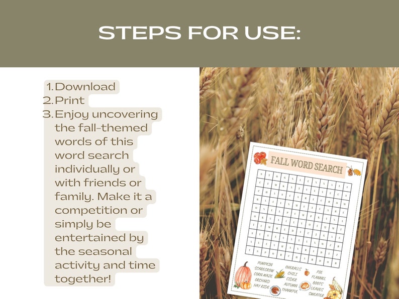 Fall Word Search, Printable Fall Activity, Autumn Activity Sheet, Fall ...