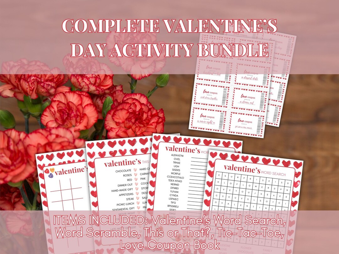 Printable Valentine's Day Activity Bundle, Word Search, Word Scramble ...