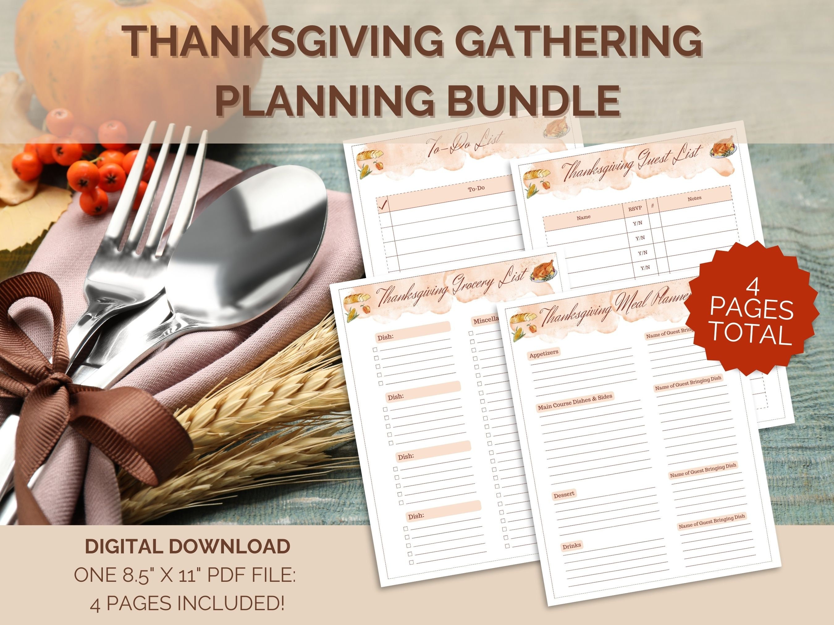 Printable Thanksgiving Gathering Planning Bundle, Holiday Meal Planner ...