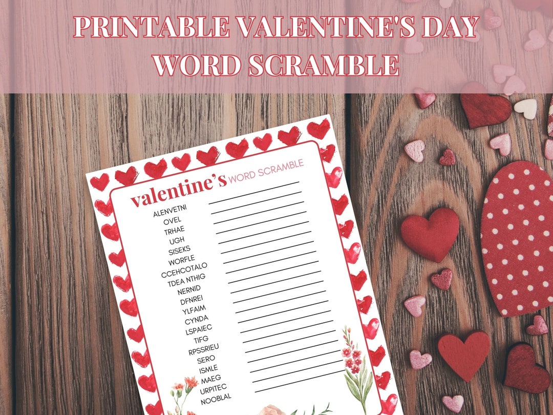 Printable Valentine's Day Word Scramble, Valentine's Activities, Word ...