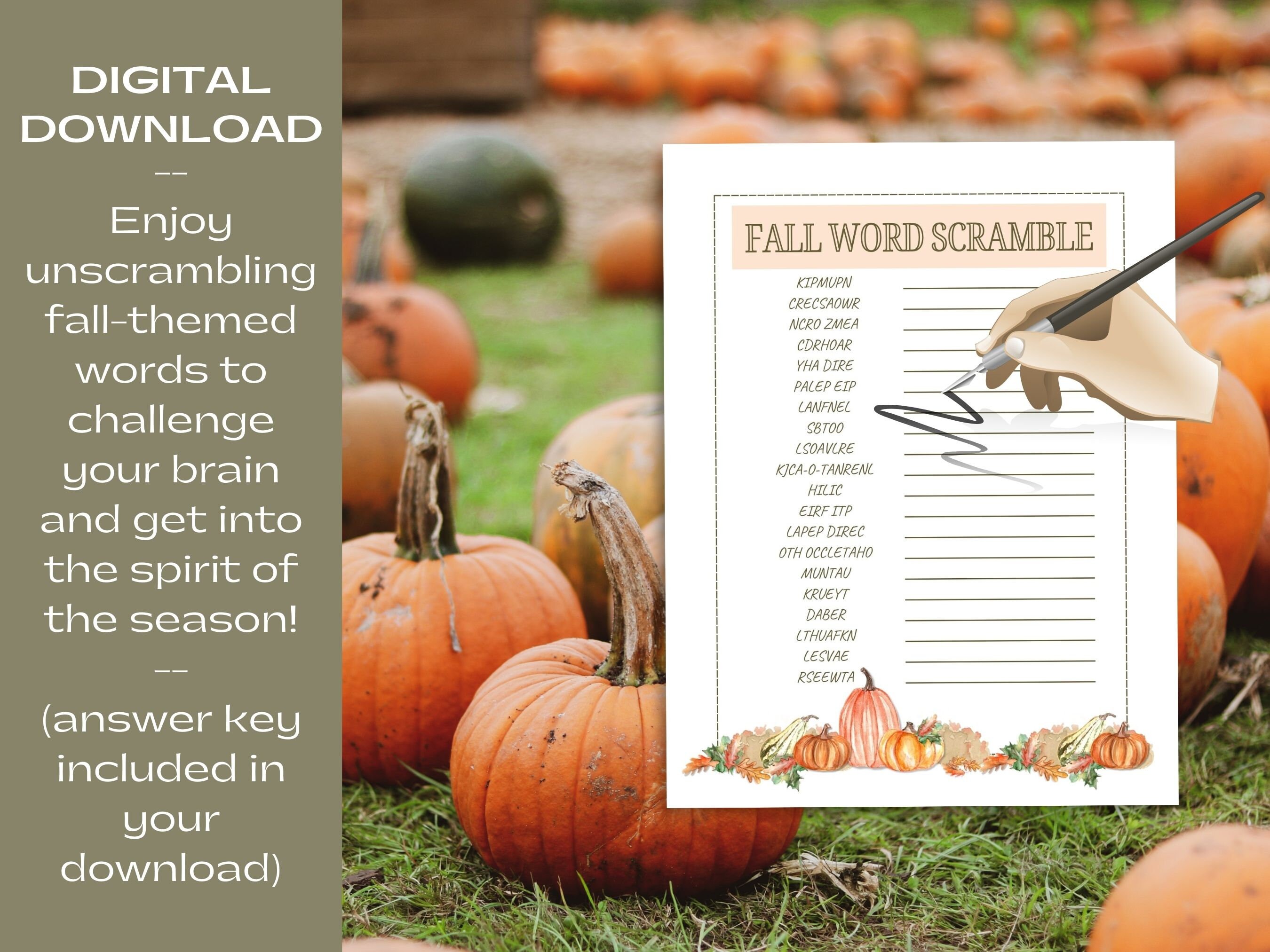 Fall Word Scramble, Printable Fall Activity, Autumn Activity Sheet ...
