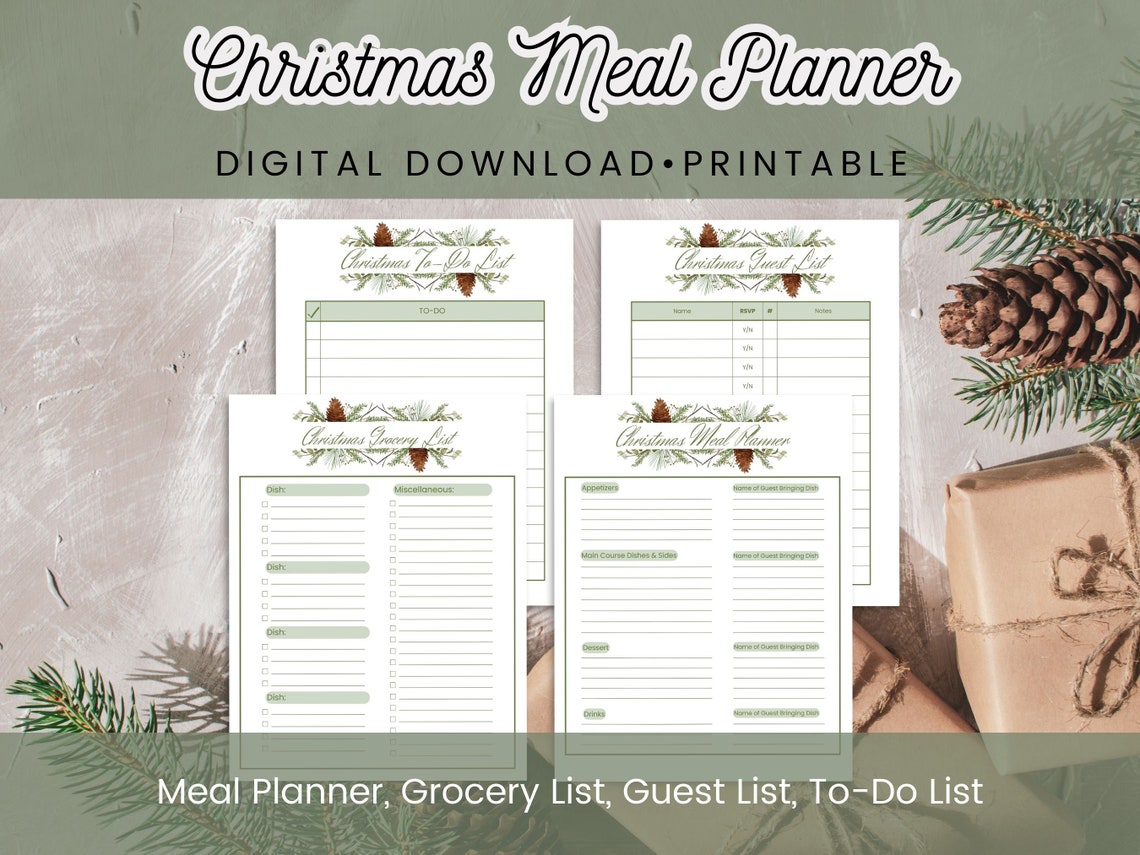 Printable Christmas Bundle, Meal Planner, Place Cards, Recipe Cards ...