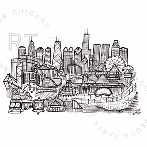 Ink Drawing of Chicago Landmarks - Etsy