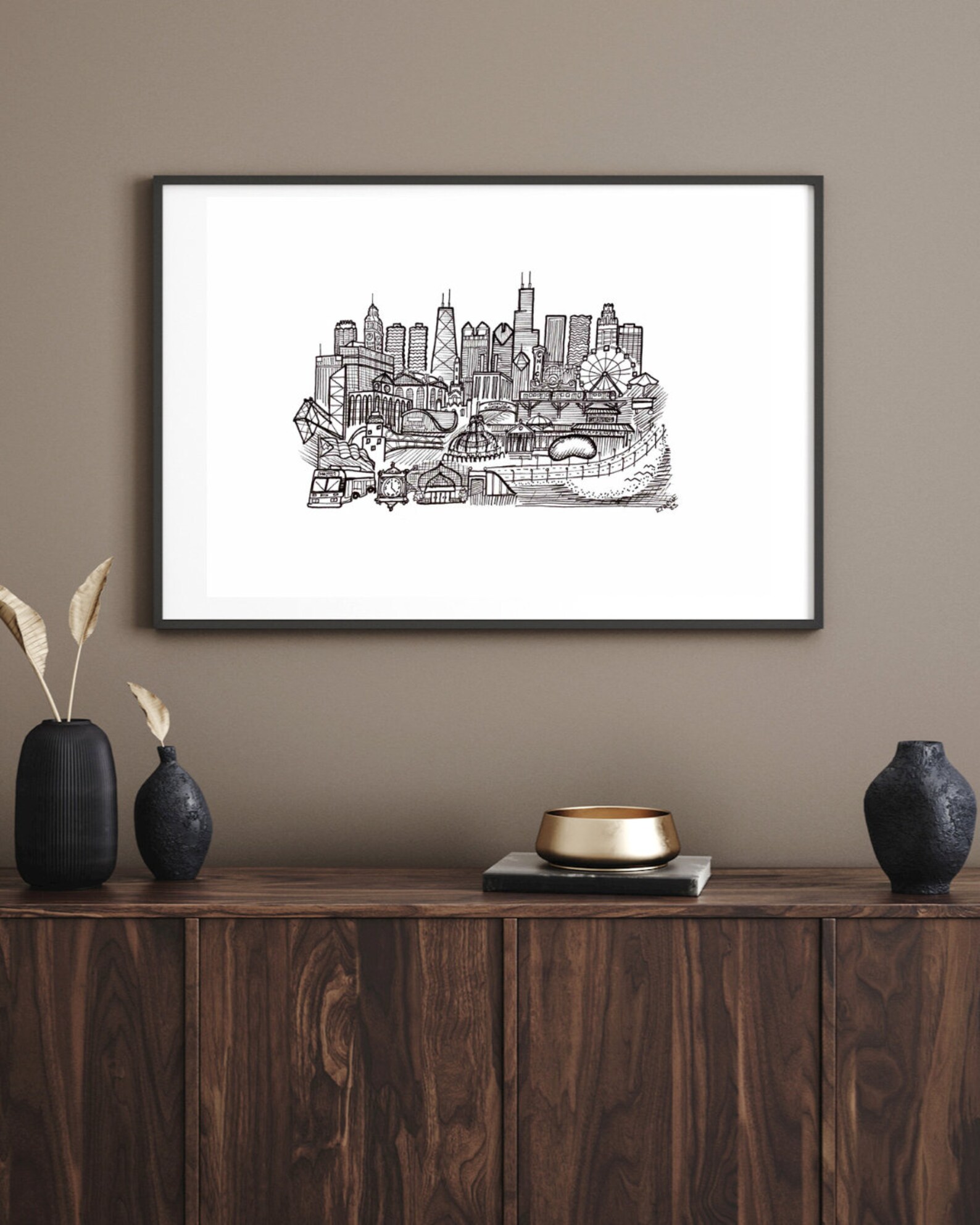 Ink Drawing of Chicago Landmarks - Etsy
