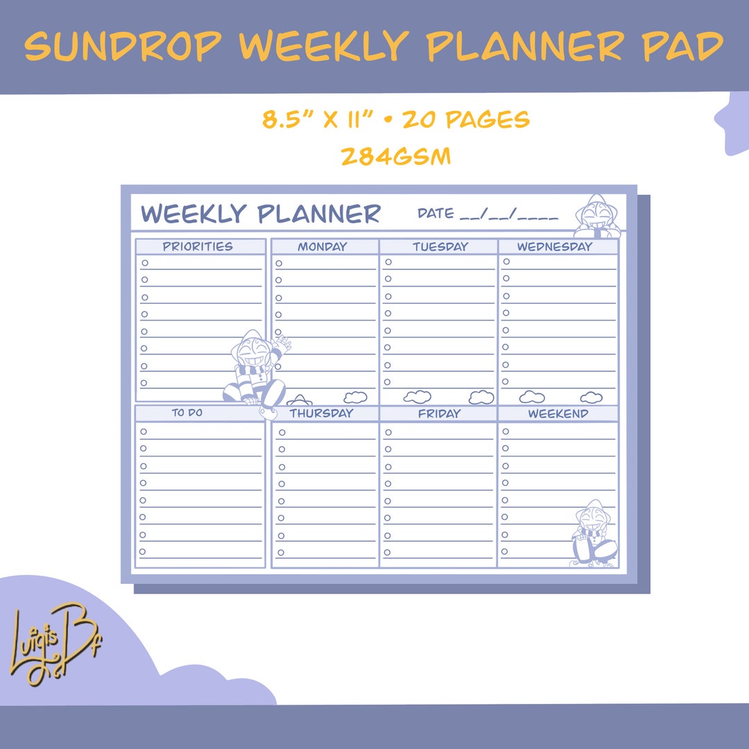 FNAF Five Nights at Freddys Starfall Inspired Sun Weekly Planner Pad ...