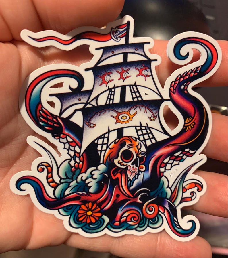 Kraken Traditional Tattoo| Glossy Stickers | Indoor Stickers ...
