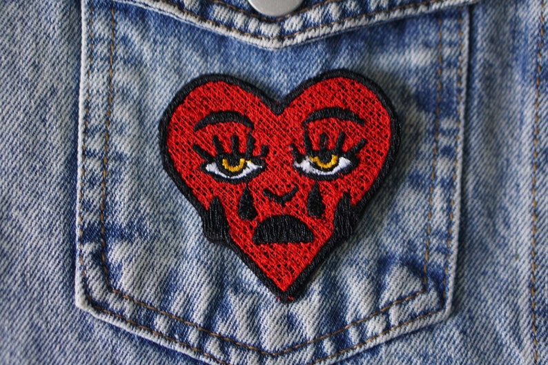 Crying Heart Embroidered Patch Traditional Tattoo Art Patch - Etsy