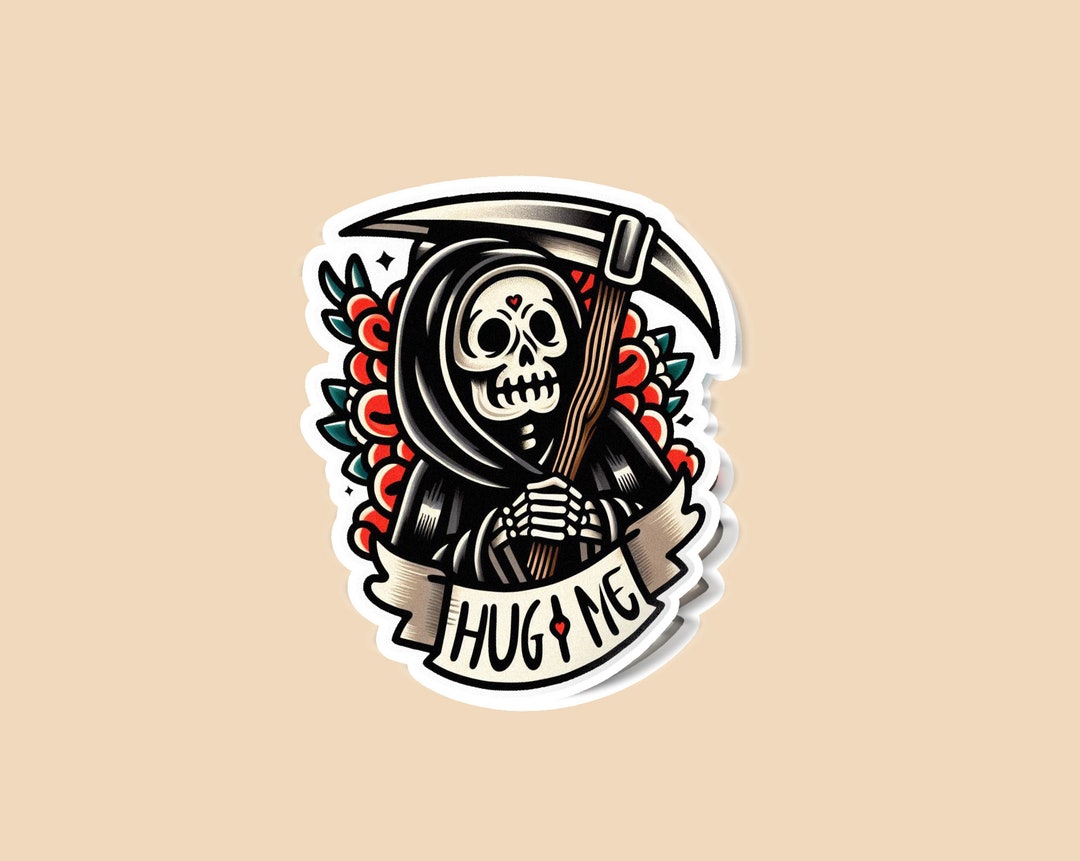 Grim Reaper Hug Me Traditionaltattoo Stickers glossy Stickers indoor ...