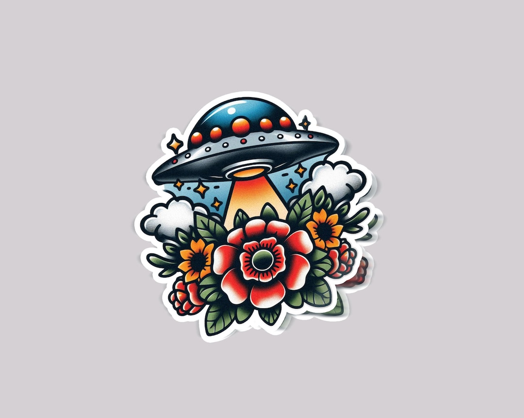 Ufo Traditional Tattoo Stickers glossy Stickers Indoor Stickers ...