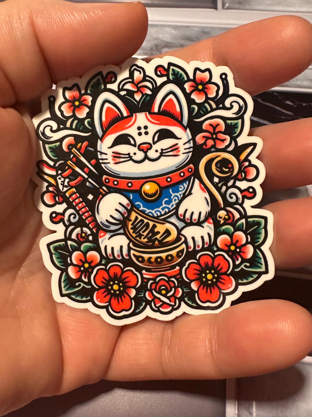 Maneki Neko Traditional Tattoo Stickers |glossy Stickers | Indoor ...