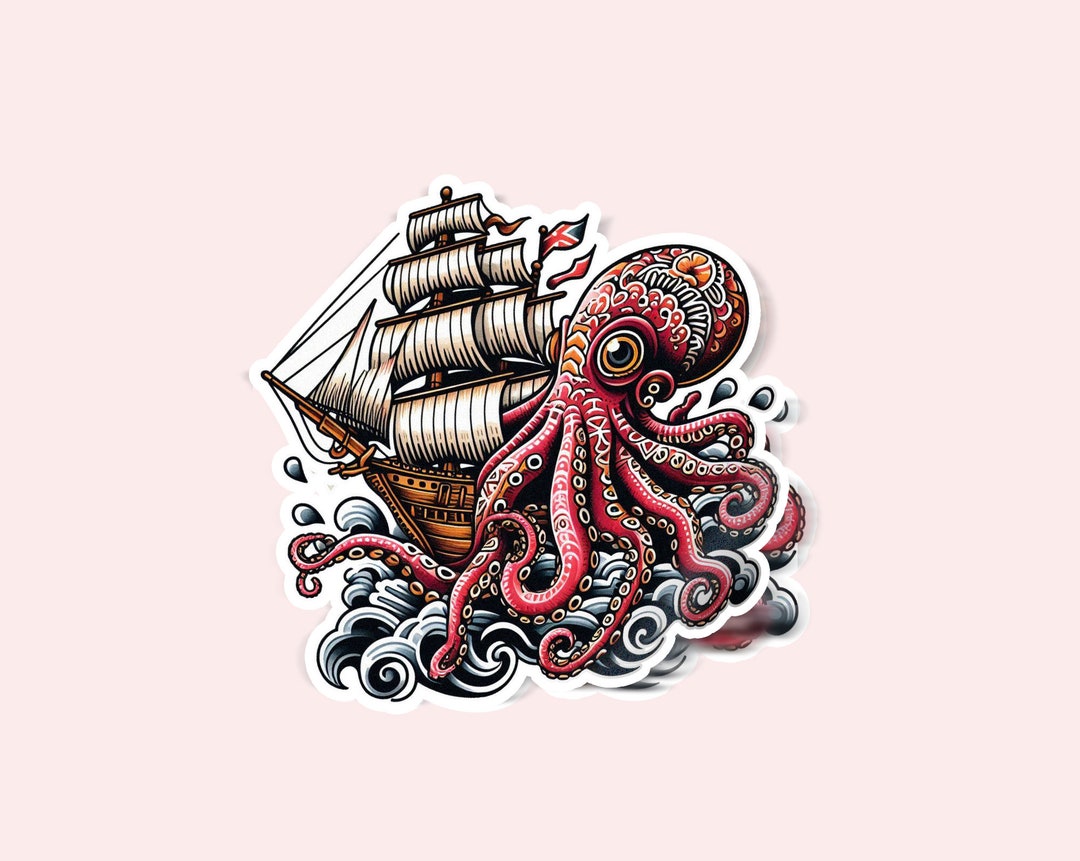 Octopus Ship Traditional Tattoo Sticker|glossy Stickers | Indoor ...