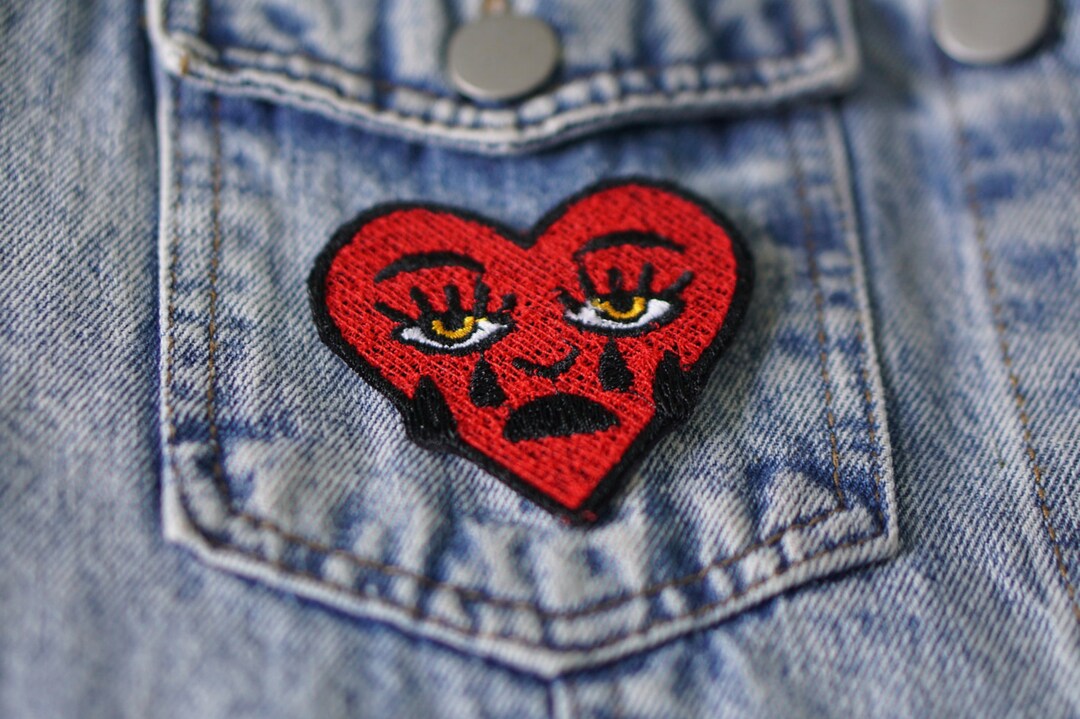 Crying Heart Embroidered Patch Traditional Tattoo Art Patch - Etsy