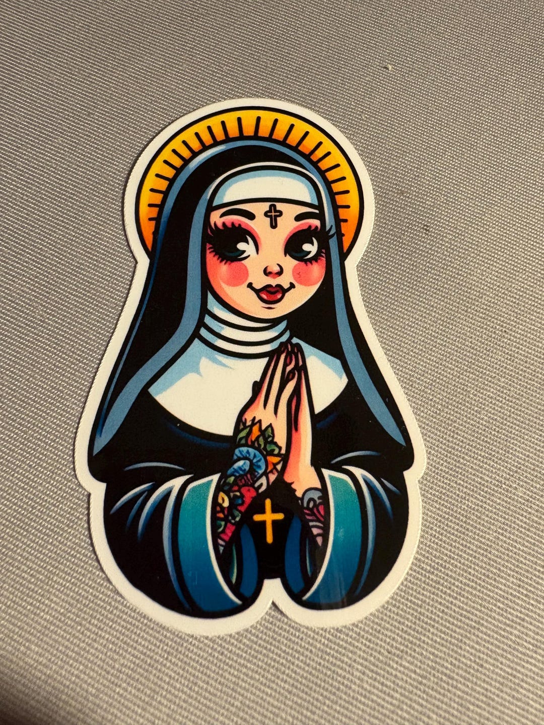 Tatted Nun Traditional Tattoo Glossy Sticker Indoor Stickers ...