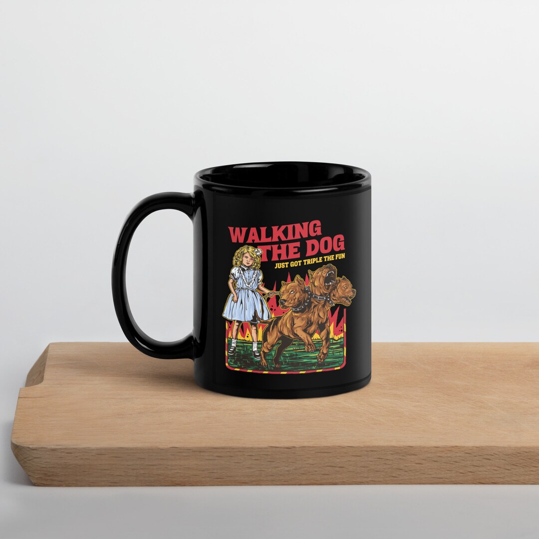 Halloween Dog Walking Black Mug, Vintage Style Retro Mug, Stranger ...