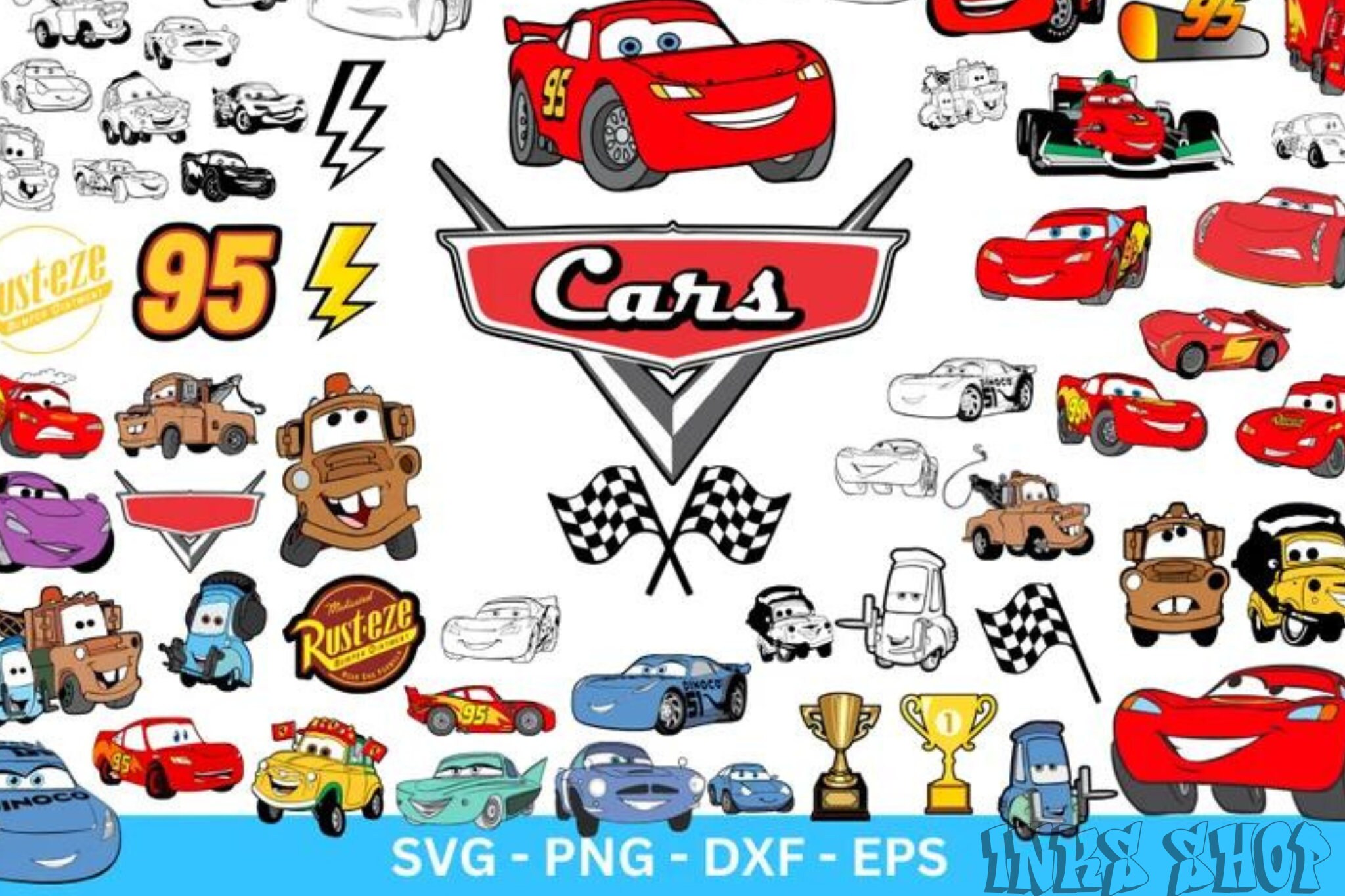 Cars SVG Bundle, Cars Svg, Lightning Mcqueen Svg, Cars PNG Clipart, for ...