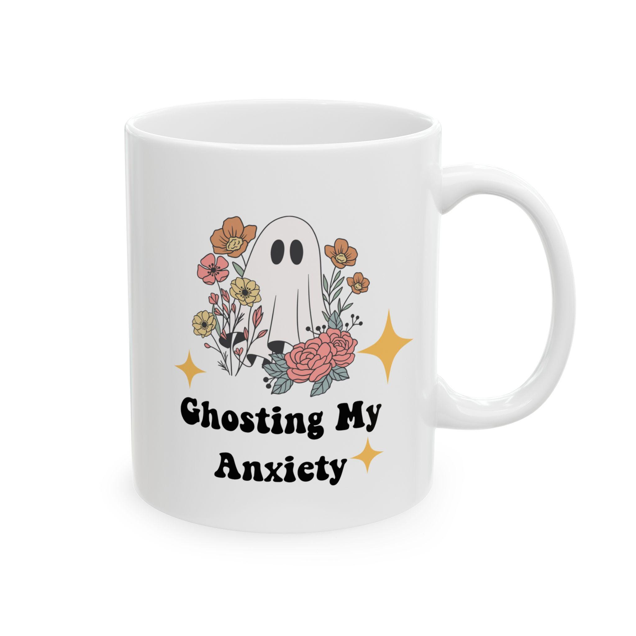 Retro Ghost Ceramic Mug, Mental Health Awareness, Funny Witty Mug ...