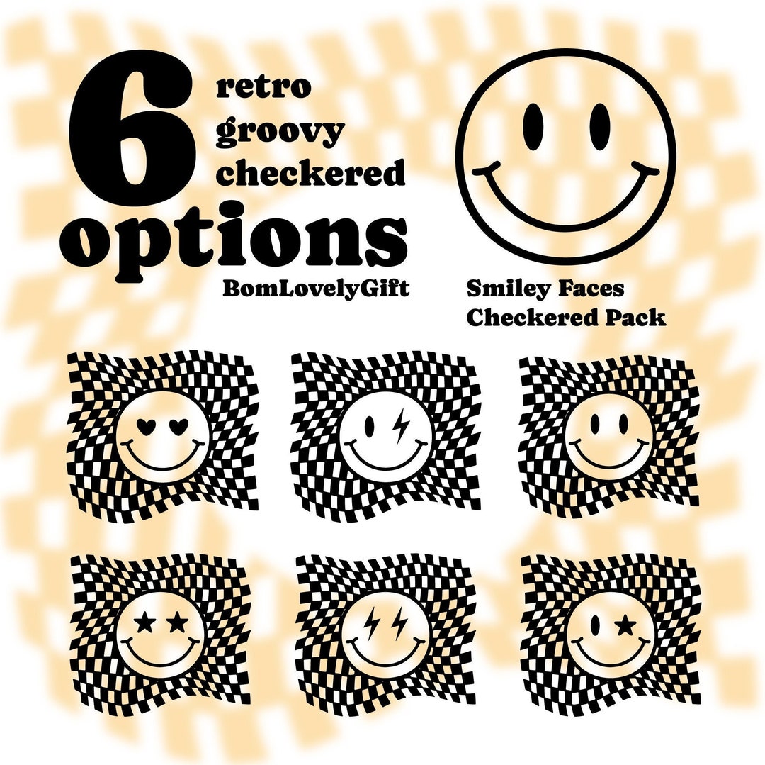 Retro Smiley Faces Checkered SVG for Sublimation PNG Happy Faces for ...