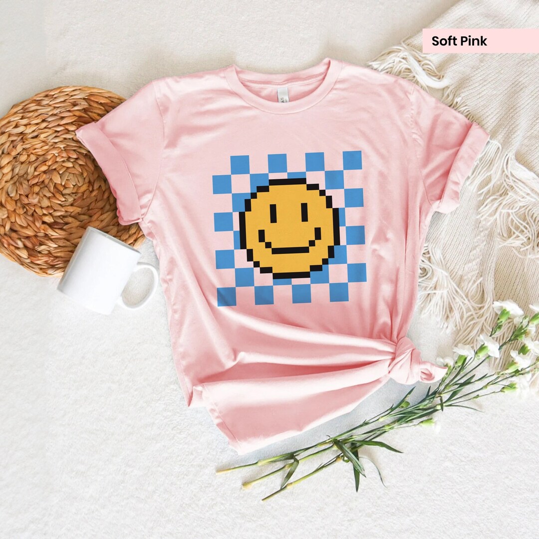 Smiley Face Checkered T-shirt: 8-bit Retro Smile Club Tee - Etsy