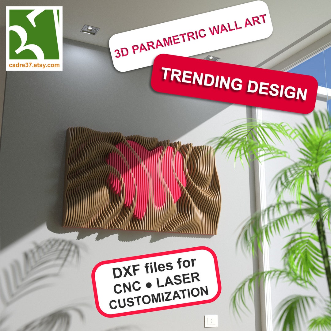 Parametric Wall Art for CNC or Laser, Heart 3D, Optimized Nesting ...