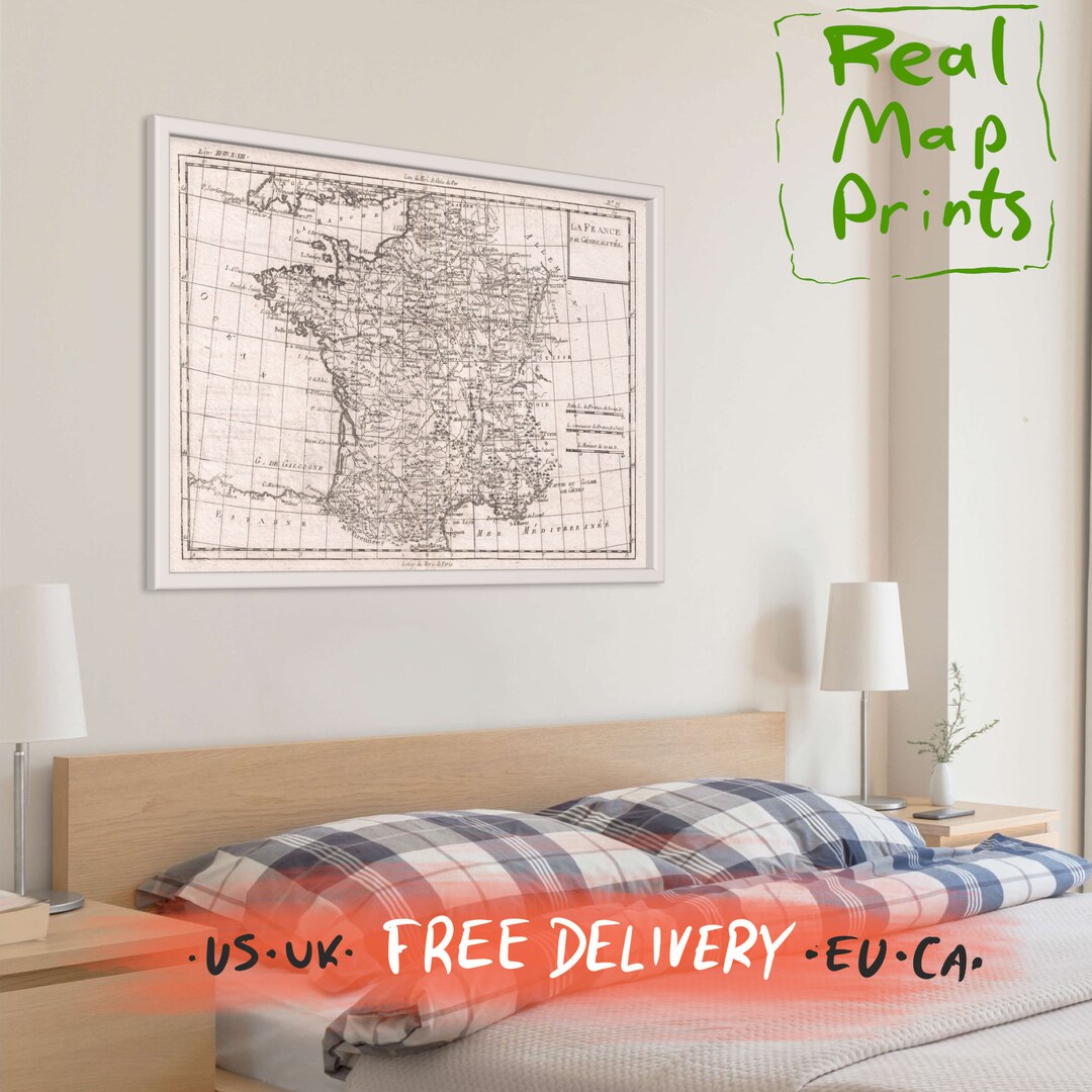 1780 Map of France, Old Map Print for Home or Office, Gift for ...